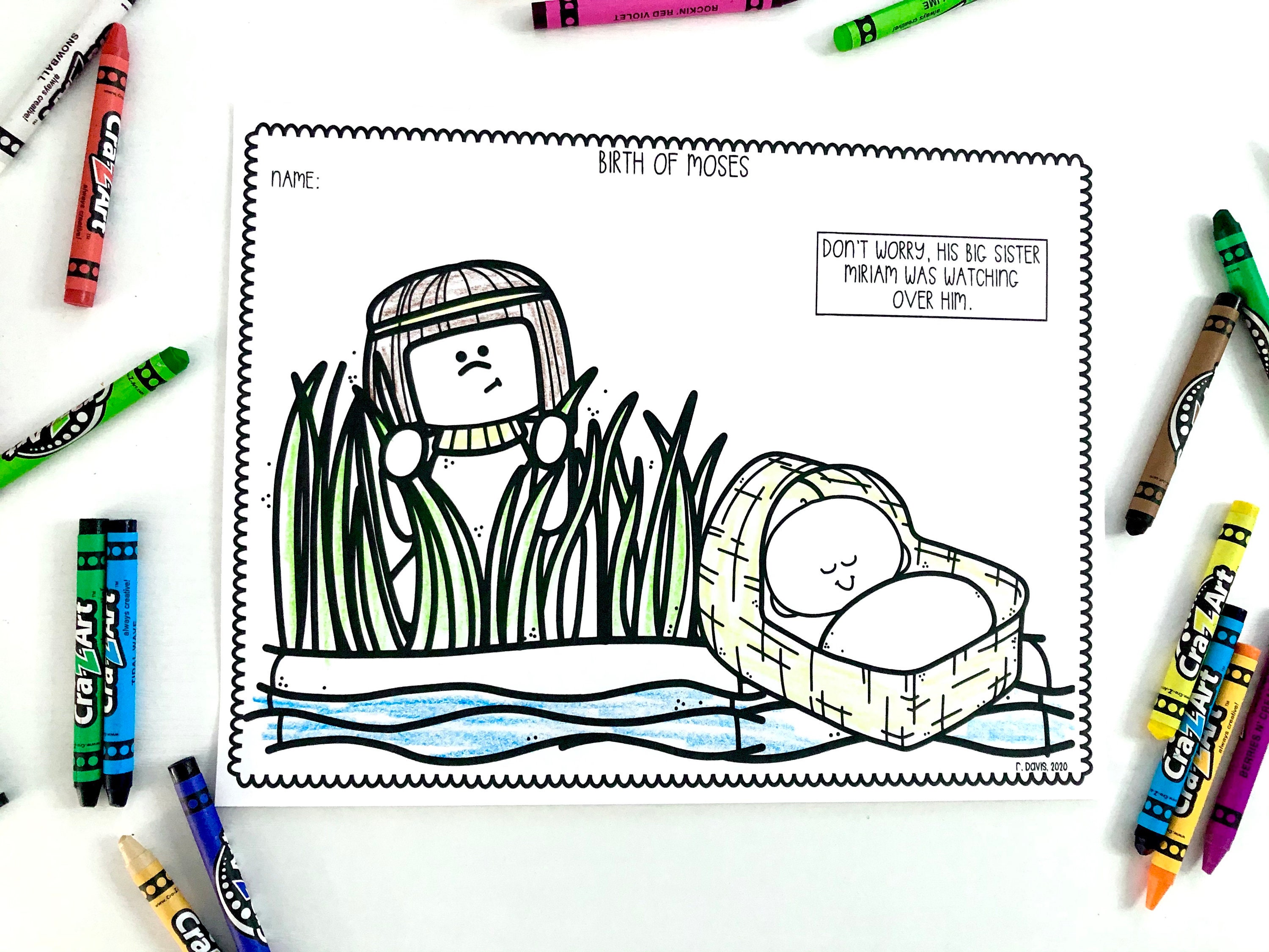 Birth of Moses Coloring Sheets for Sunday School or Homeschool || Bible ...