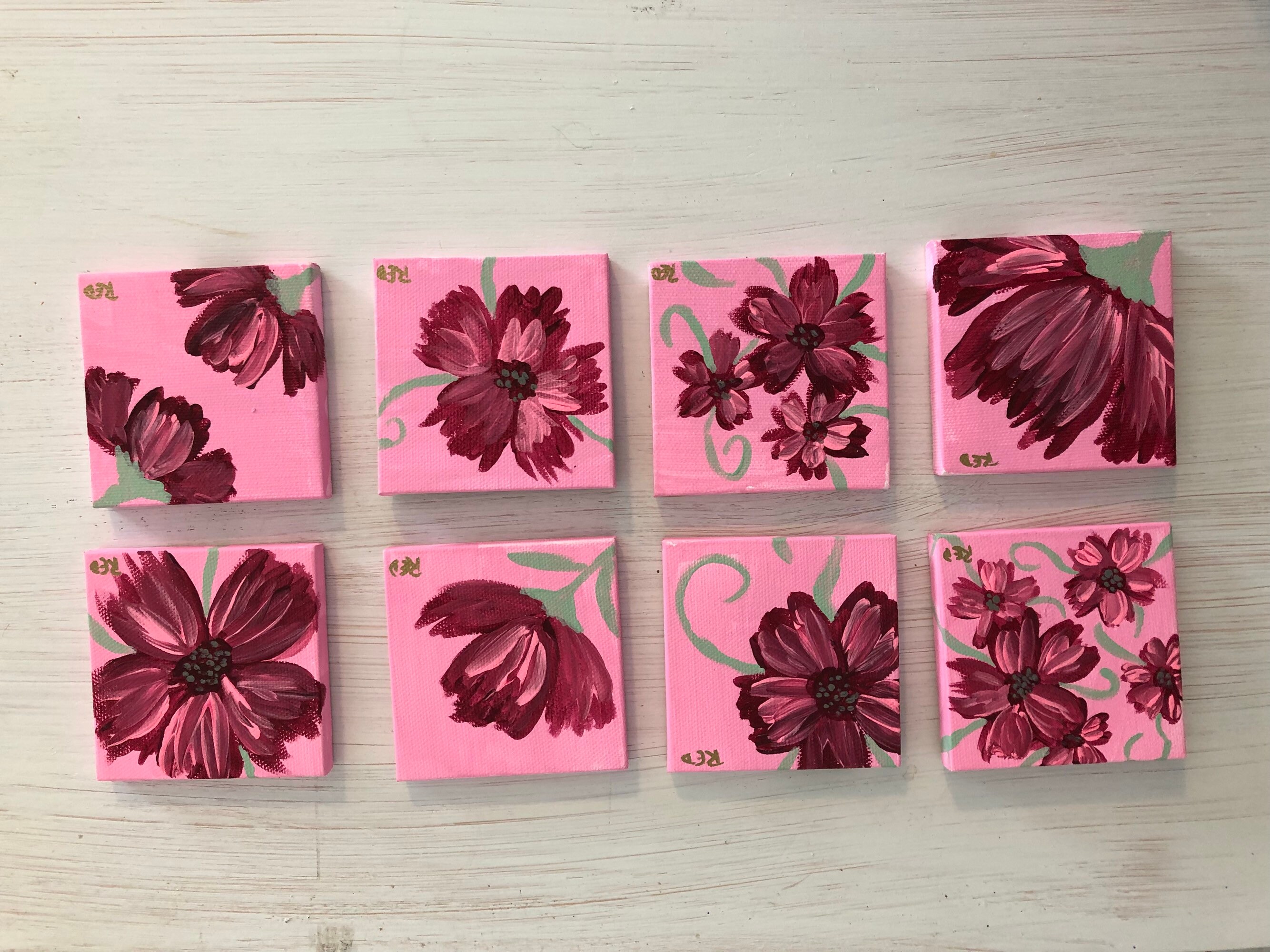 Mini Pink Flowers No. 7: Original 2x2in Acrylic Fine Art. Fine Art Mini ...