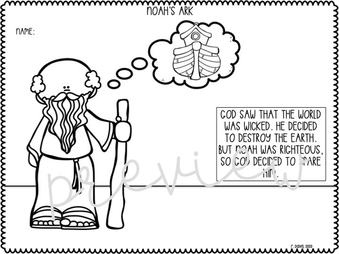 Noah's Ark Coloring Sheets for Sunday School or Homeschool Bible Story ...