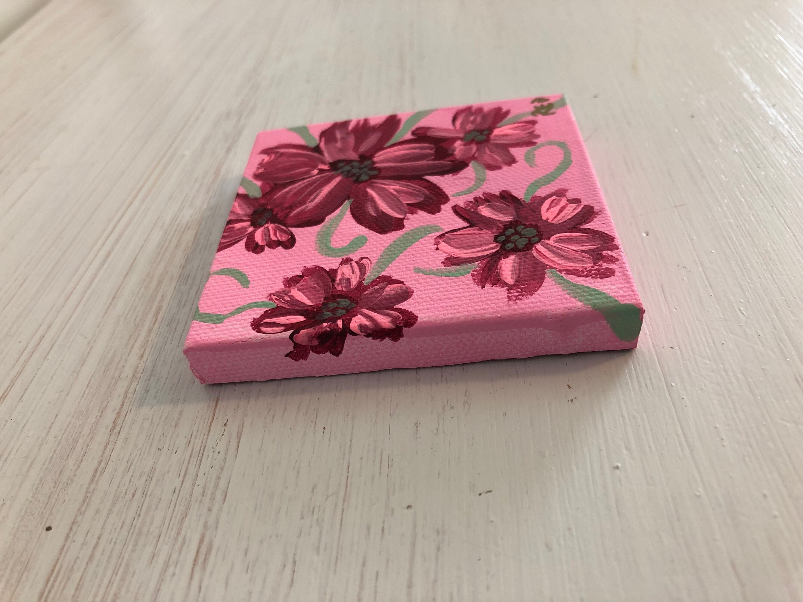 Mini Pink Flowers No. 7: Original 2x2in Acrylic Fine Art. Fine Art Mini ...