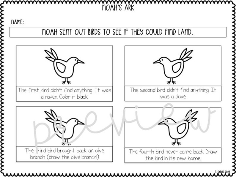 Noah's Ark Coloring Sheets for Sunday School or Homeschool Bible Story ...