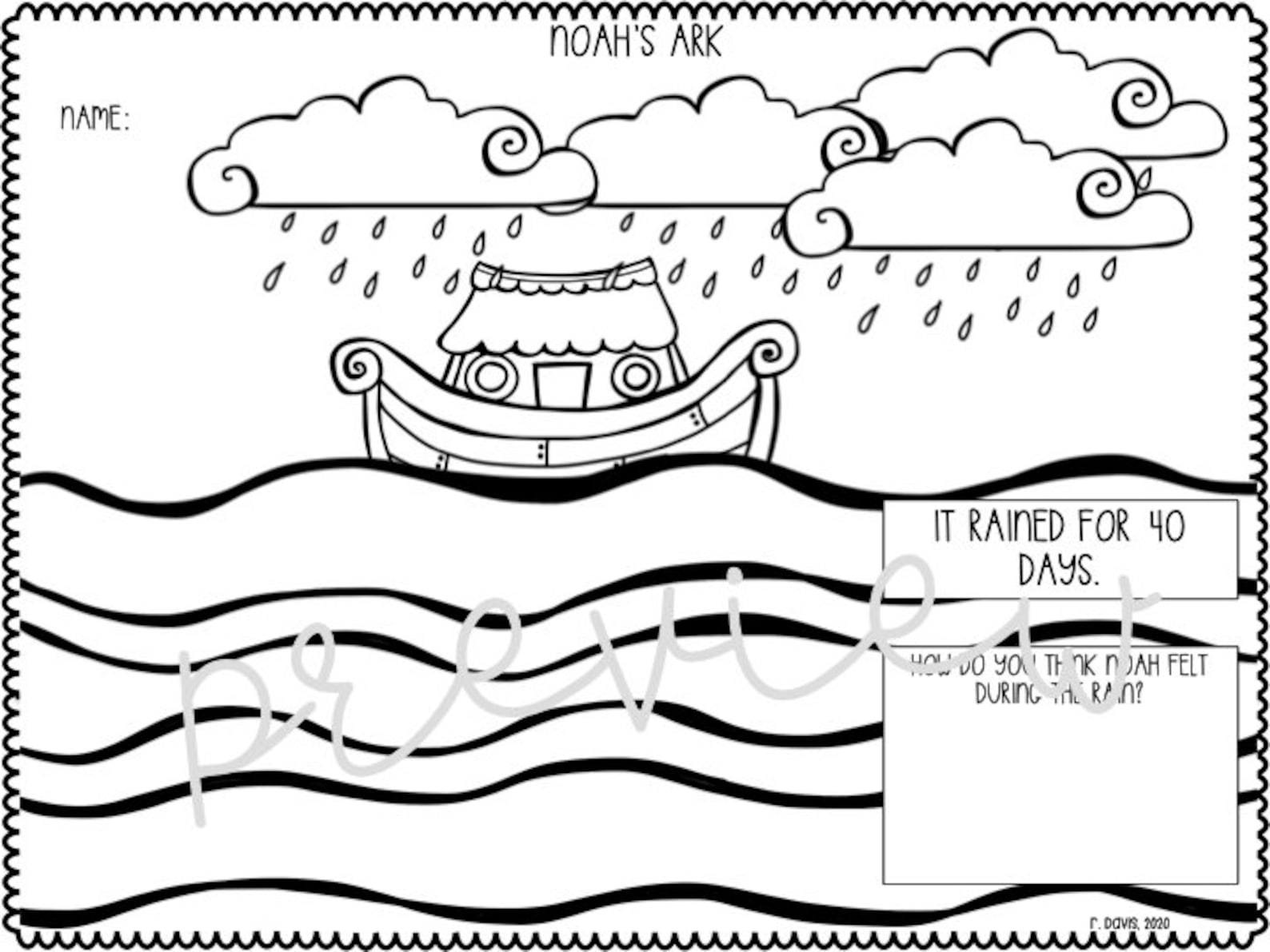 Noah's Ark Coloring Sheets for Sunday School or Homeschool Bible Story ...