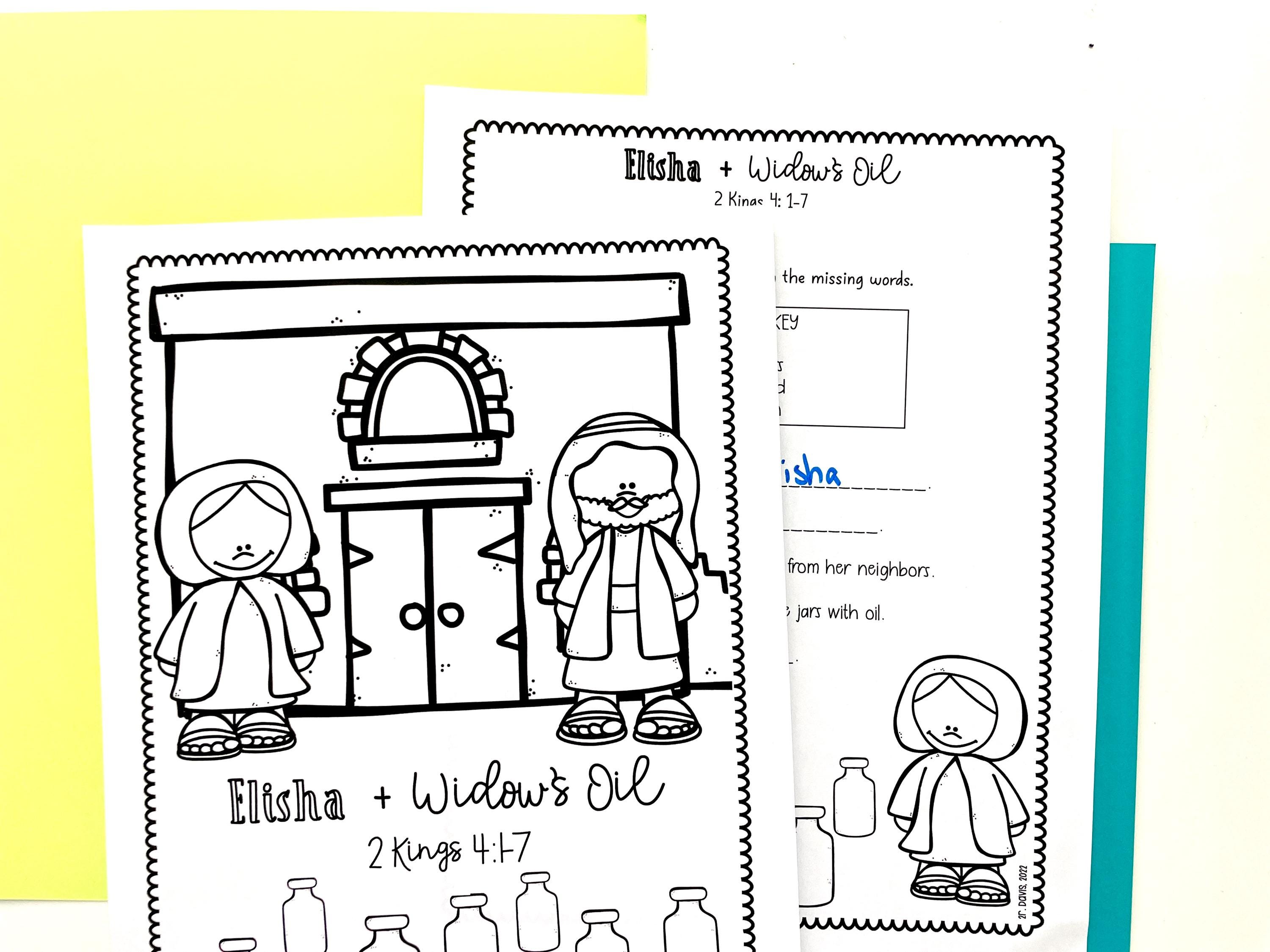 Elisha Widow's Oil Miracle Bible Lesson With Printable Activity Sheets ...