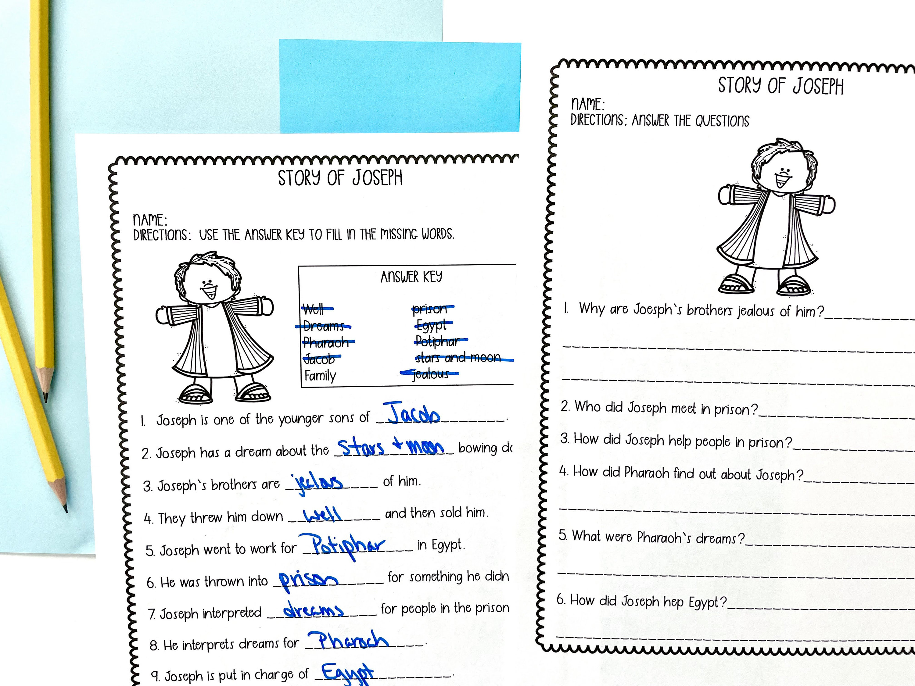 Joseph Bible Activity Worksheets