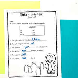 Elisha Widow's Oil Miracle Bible Lesson With Printable Activity Sheets ...