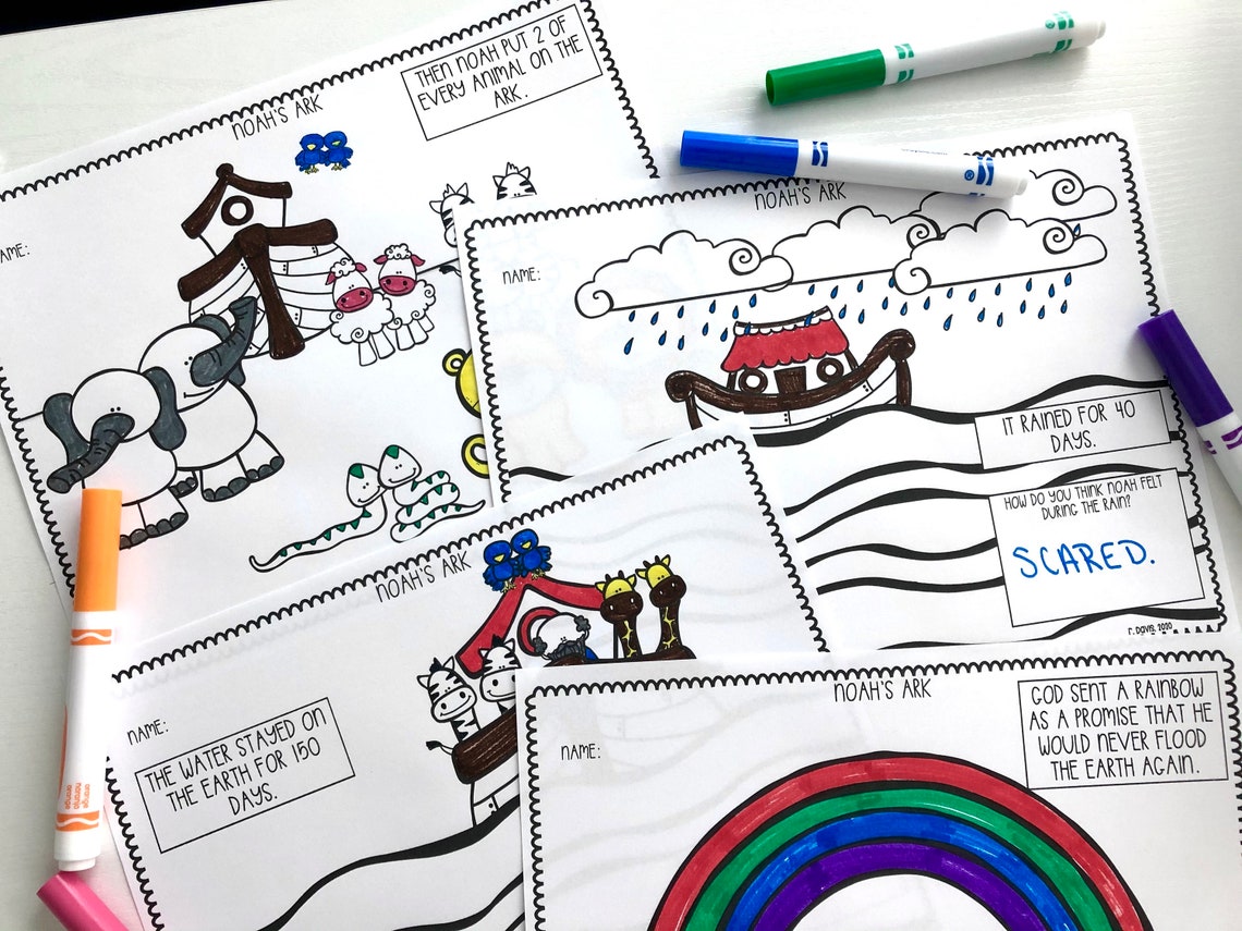 Noah's Ark Coloring Sheets for Sunday School or Homeschool Bible Story ...