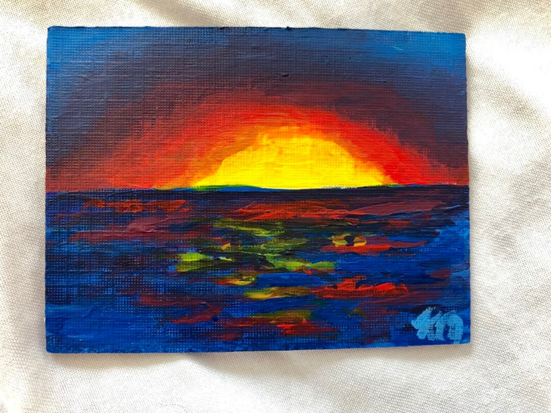 Mini Sunset Painting No 4 Miniature Acrylic Paintings of Sunsets 2x3in ...