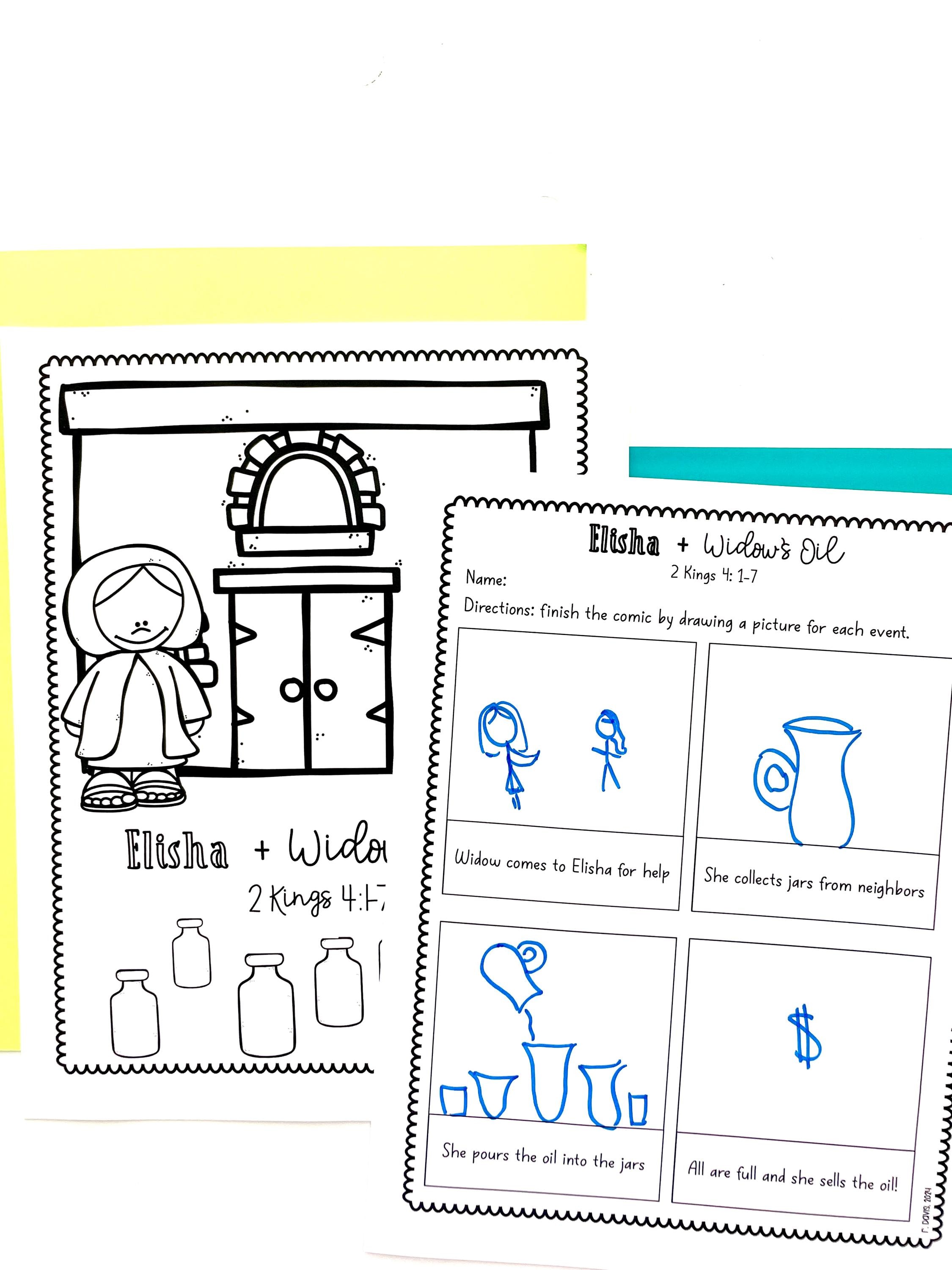 Elisha Widow's Oil Miracle Bible Lesson With Printable Activity Sheets ...