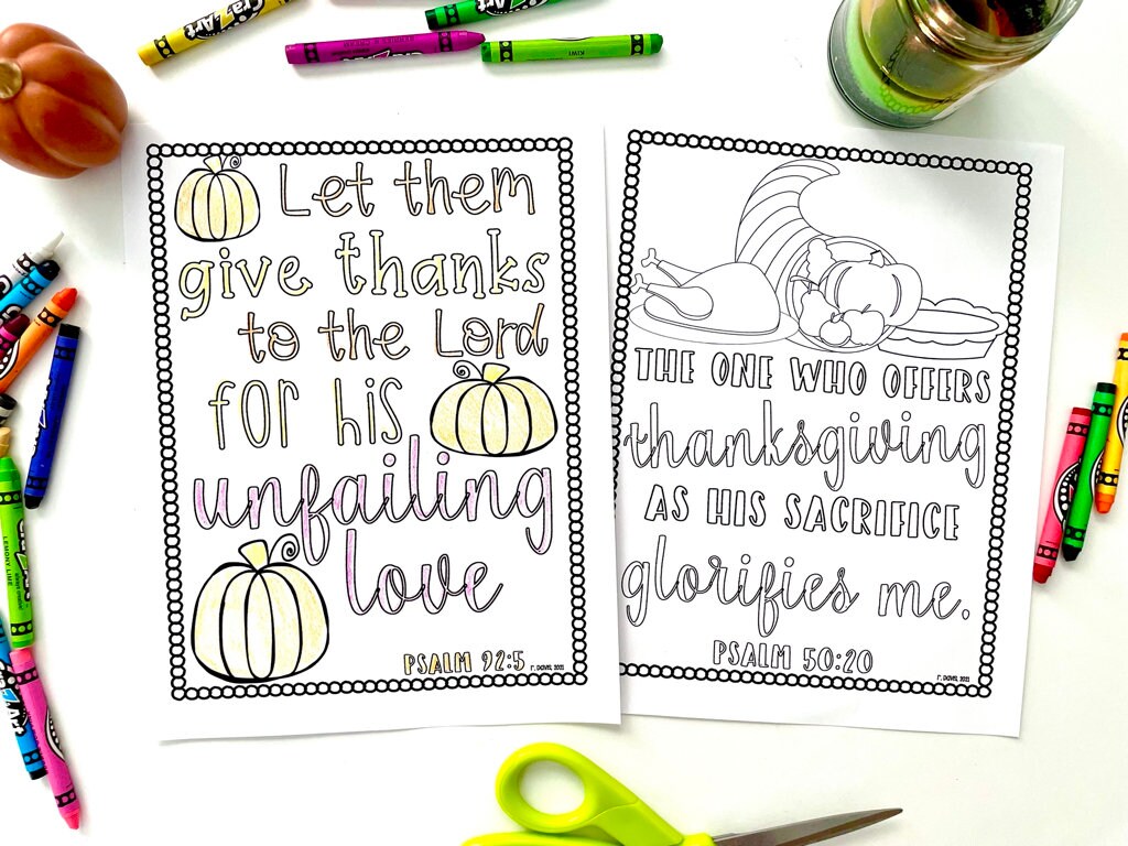 Bible Verse Coloring Sheets About Thanksgiving for Sunday School - Etsy