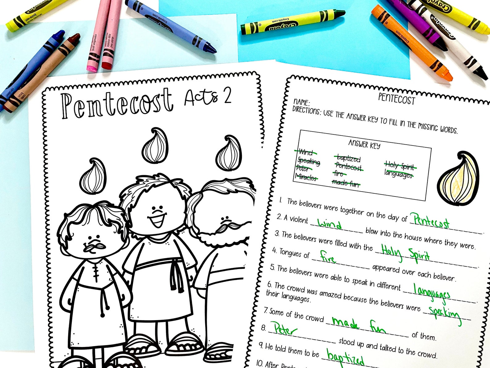 Pentecost Printable Activity Sheets + Craft for Sunday School or Bible ...