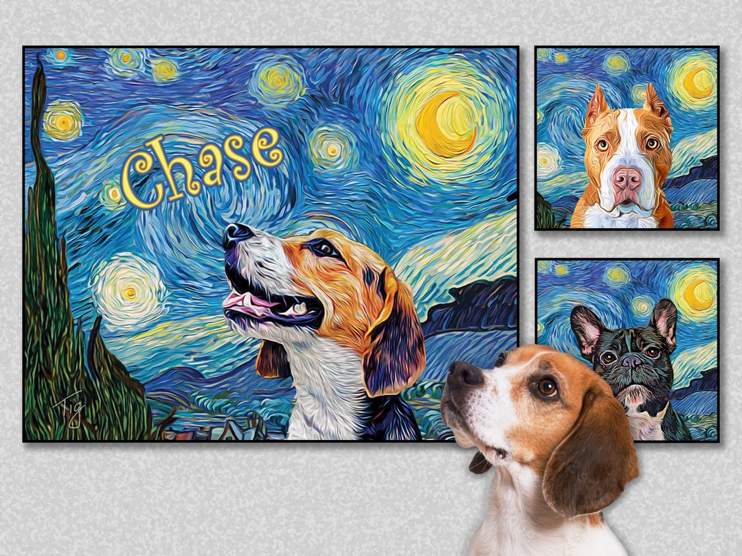 Personalized Dogs Starry Night Print, Custom Dog Poster, Dog Lover Gift ...