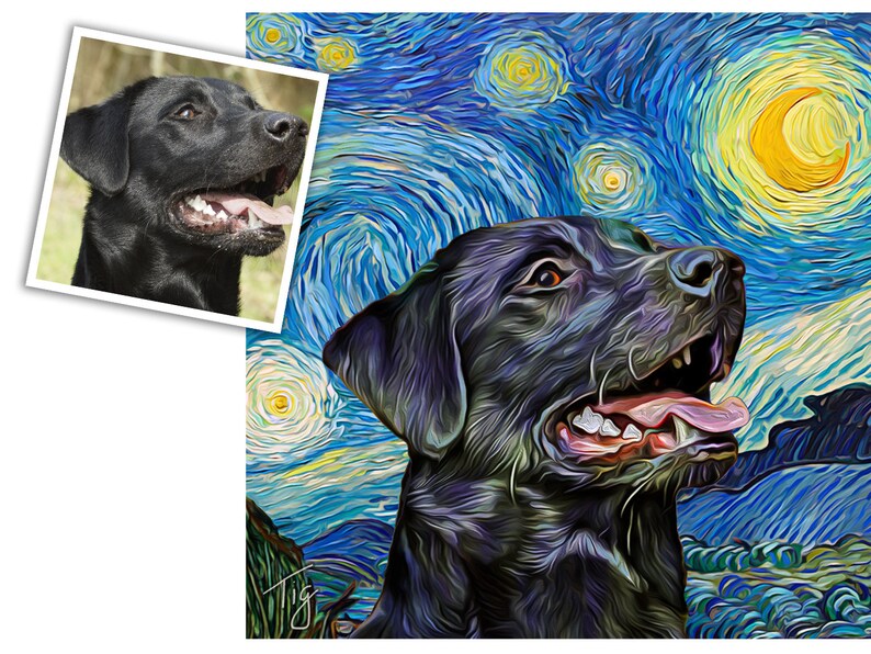 DIGITAL Starry Night Portrait of Your Pet, Custom Pet Art From Photo ...