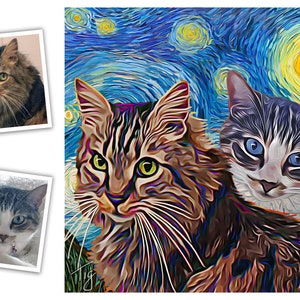 DIGITAL Starry Night Portrait of Your Pet, Custom Pet Art From Photo ...