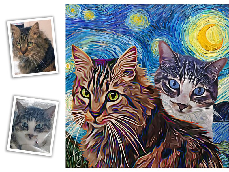 DIGITAL Starry Night Portrait of Your Pet, Custom Pet Art From Photo ...