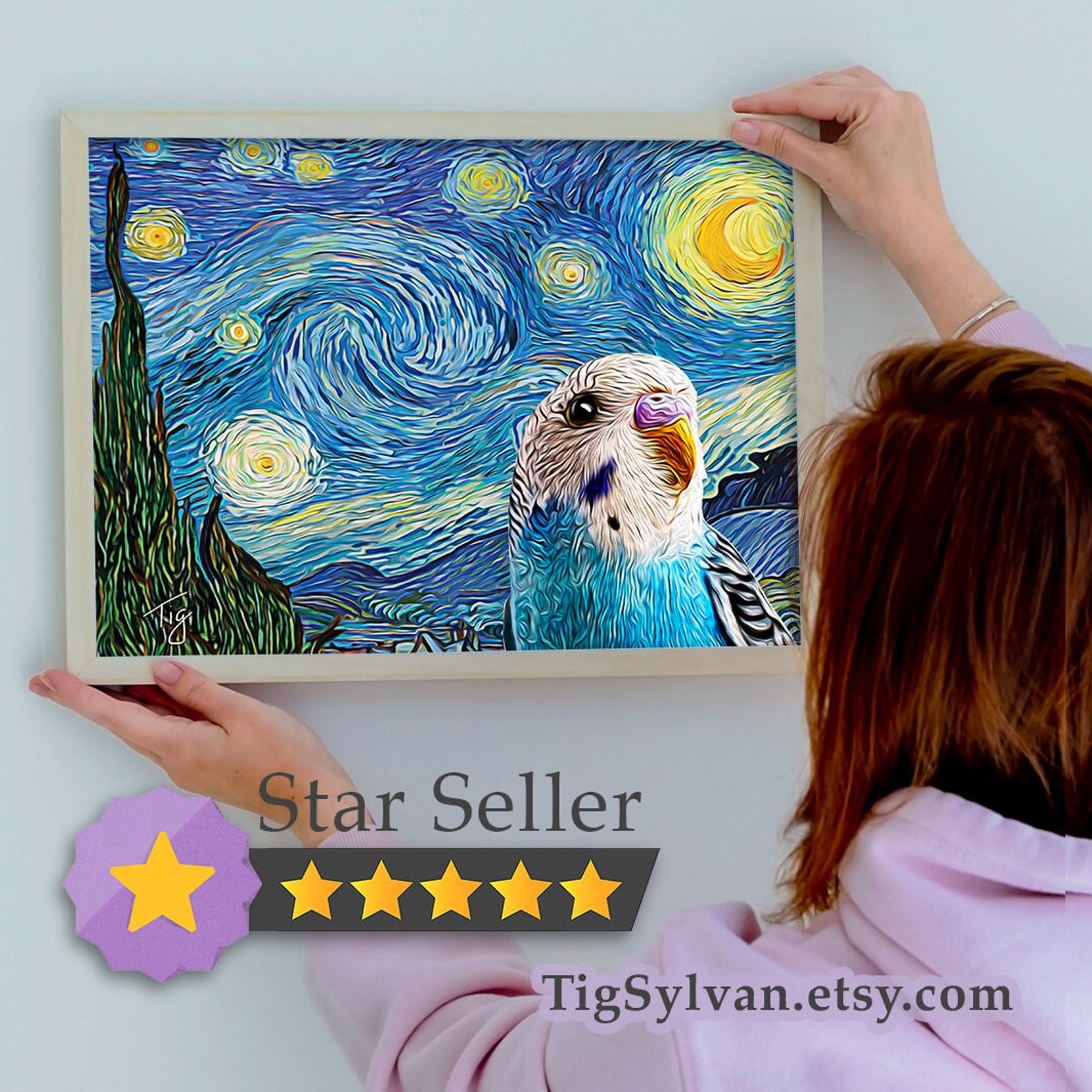 Parakeet Starry Night, Van Gogh Print, Budgie Art Poster, Parakeet ...
