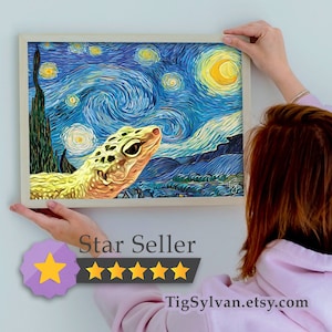 Leopard Gecko Starry Night V2, Van Gogh Print, Leopard Gecko Art Poster ...