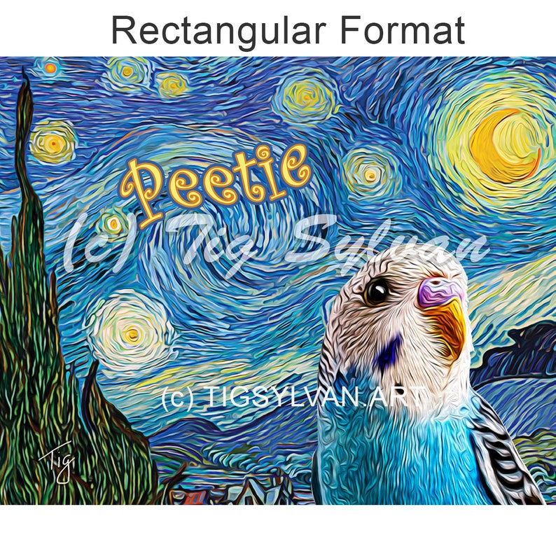 Parakeet Starry Night, Van Gogh Print, Budgie Art Poster, Parakeet ...