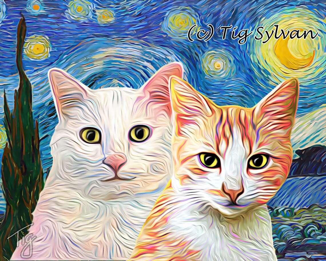 DIGITAL Starry Night Portrait of Your Pet, Custom Pet Art From Photo ...