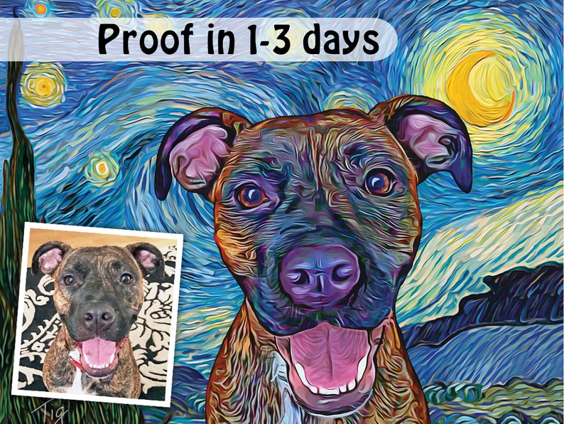 DIGITAL Starry Night Portrait of Your Pet, Custom Pet Art From Photo ...