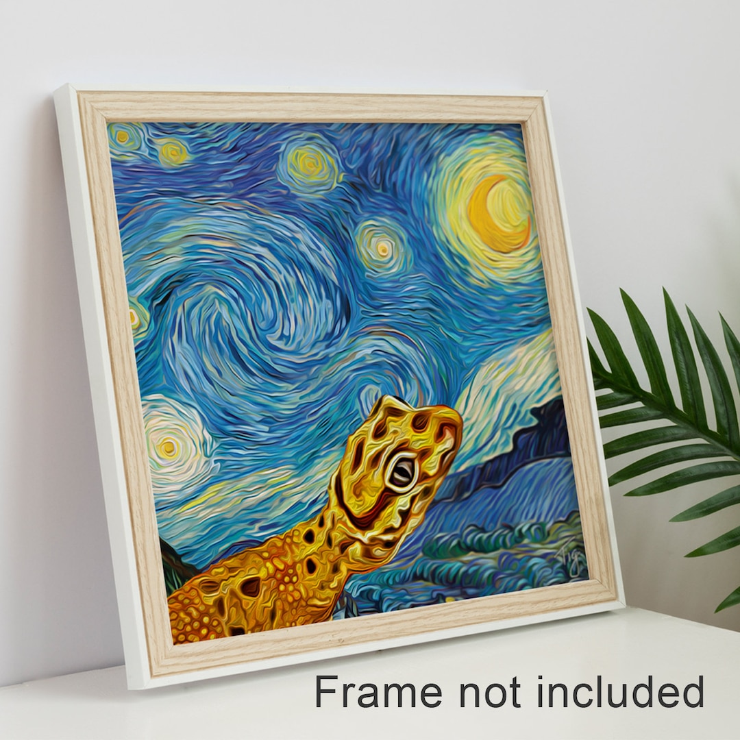 Leopard Gecko Starry Night V3, Van Gogh Print, Banded Gecko Art Poster ...