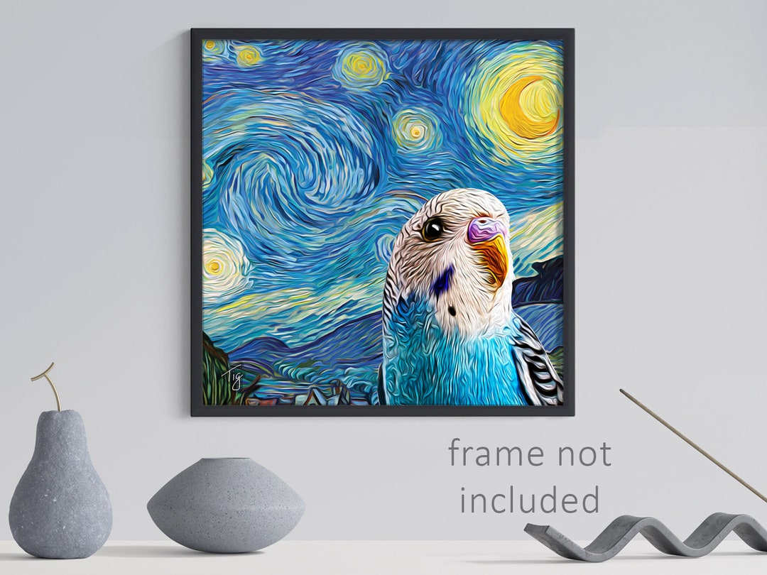 Parakeet Starry Night, Van Gogh Print, Budgie Art Poster, Parakeet ...