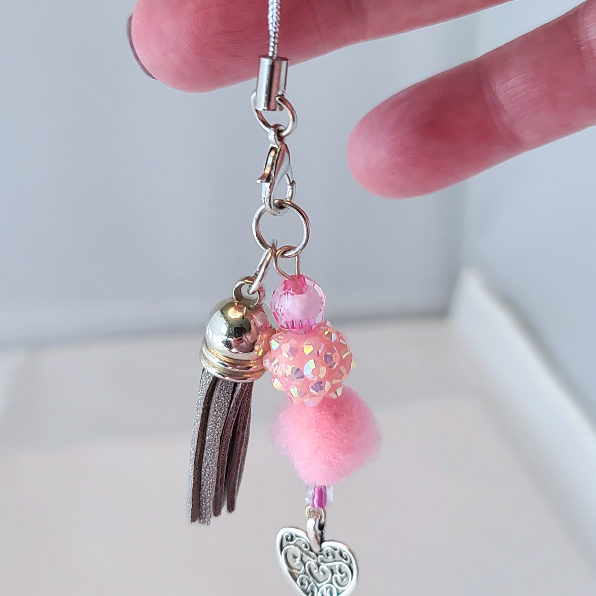 Pink Beaded Fob and Vintage Style Scissor Set With Heart Charm and ...
