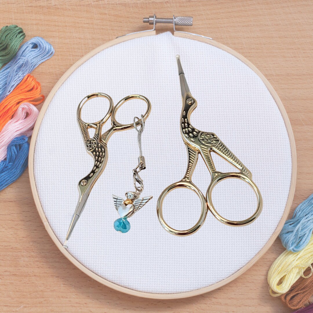 Elegant Heirloom Blue Crystal Guardian Angel Fob and Gold Stork Scissor ...