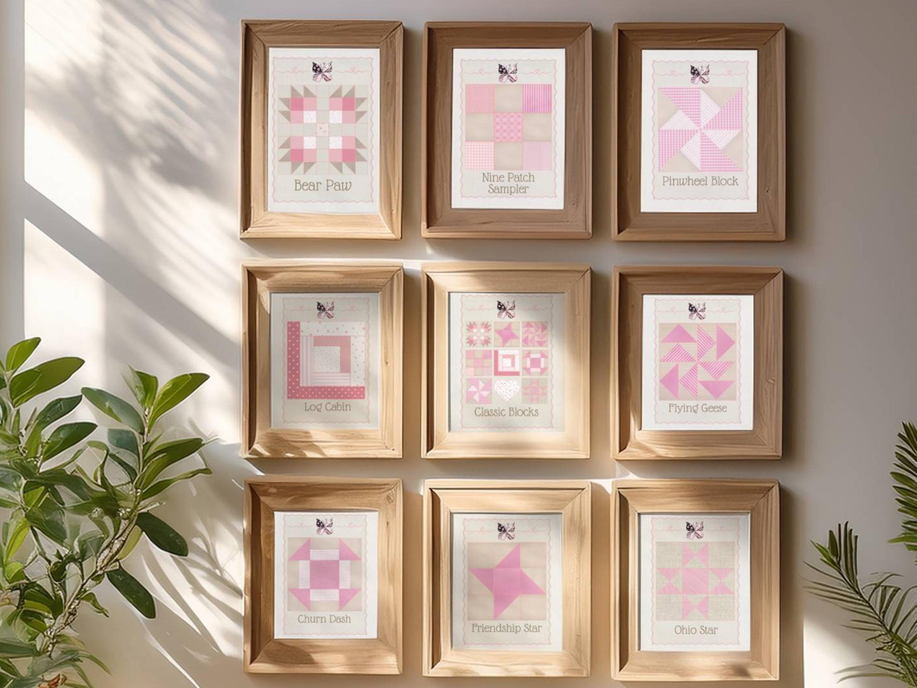 Classic Sampler Quilt Block Wall Art Set of 9 | Cottagecore Quilters ...