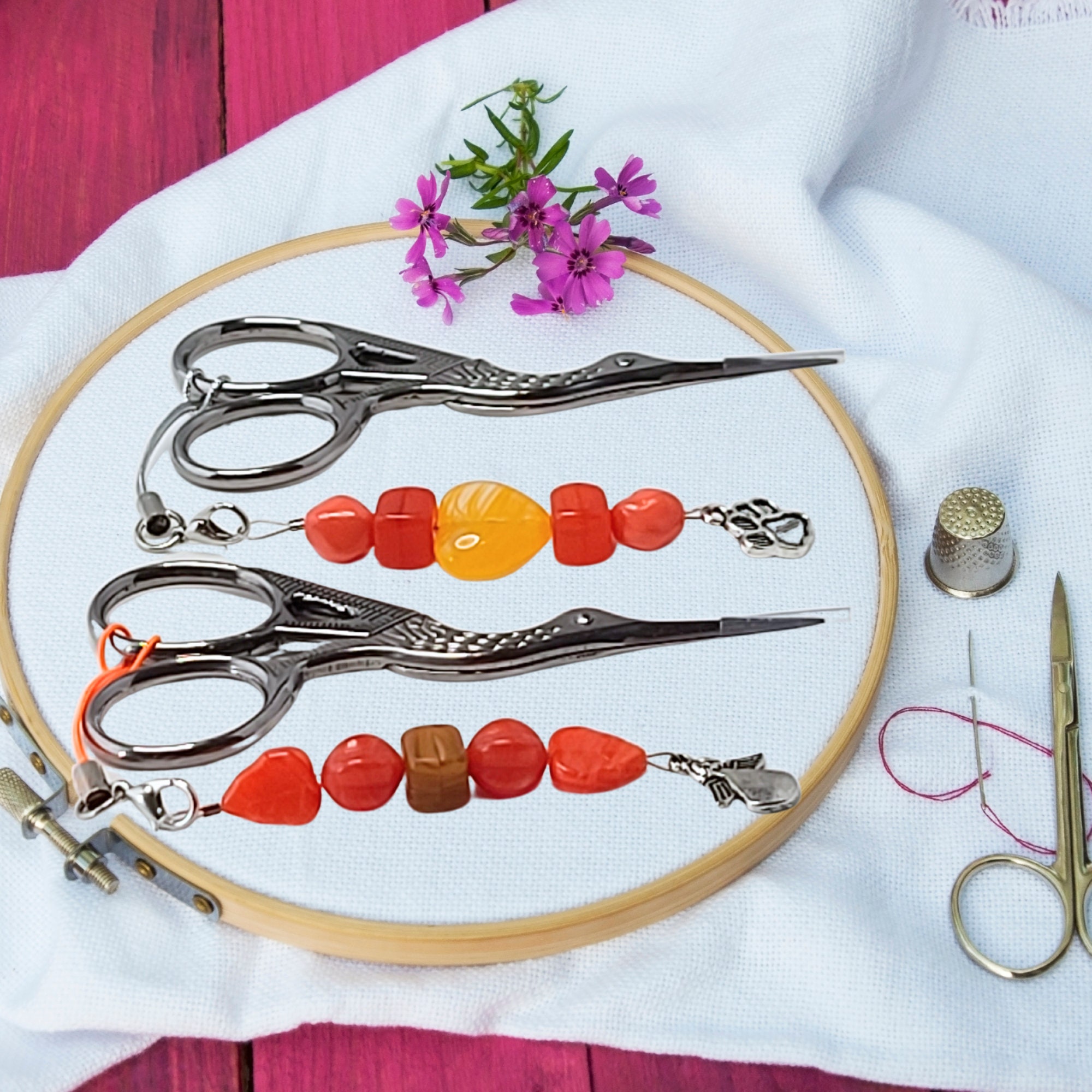 Needlework Scissor Fob Set, Autumn Color Beaded Scissor Fobs ...