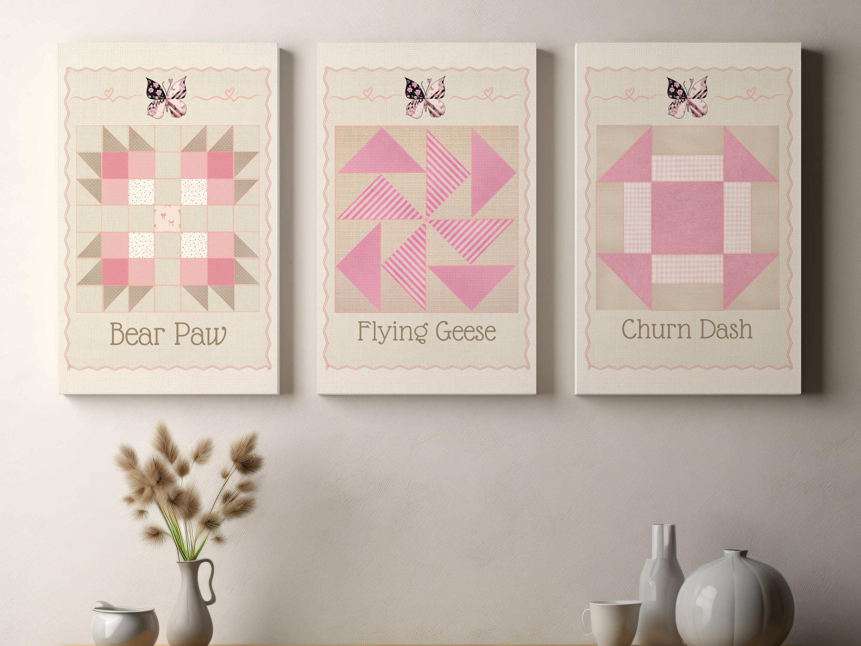 Classic Sampler Quilt Block Wall Art Set of 9 | Cottagecore Quilters ...