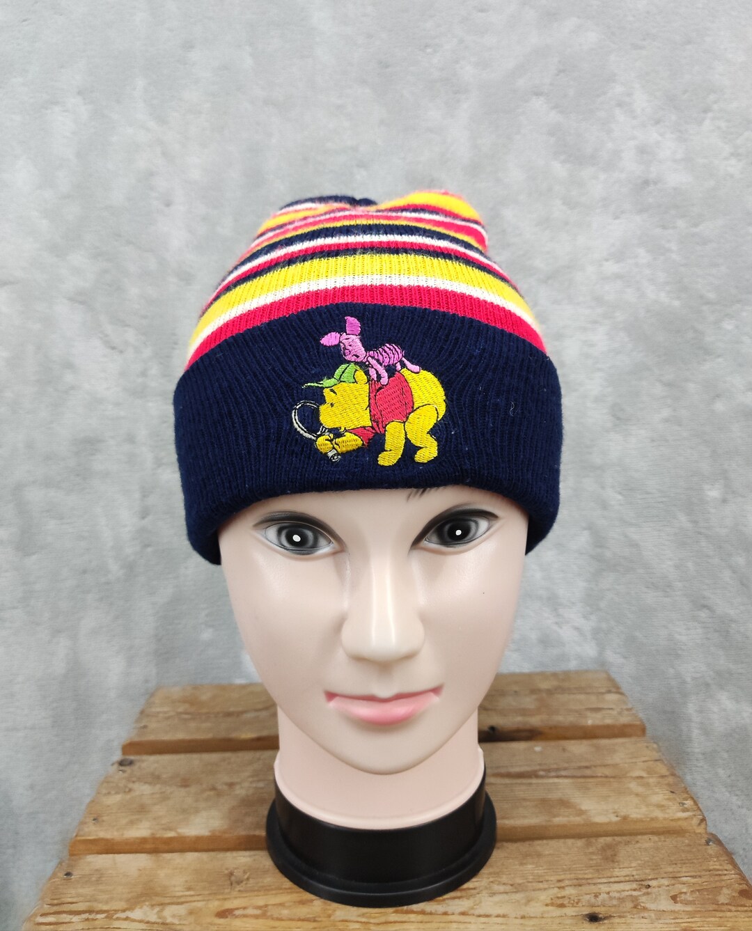 Vintage Winnie the Pooh Beanie Hat Multicolor Striped Hat Winter Hat ...