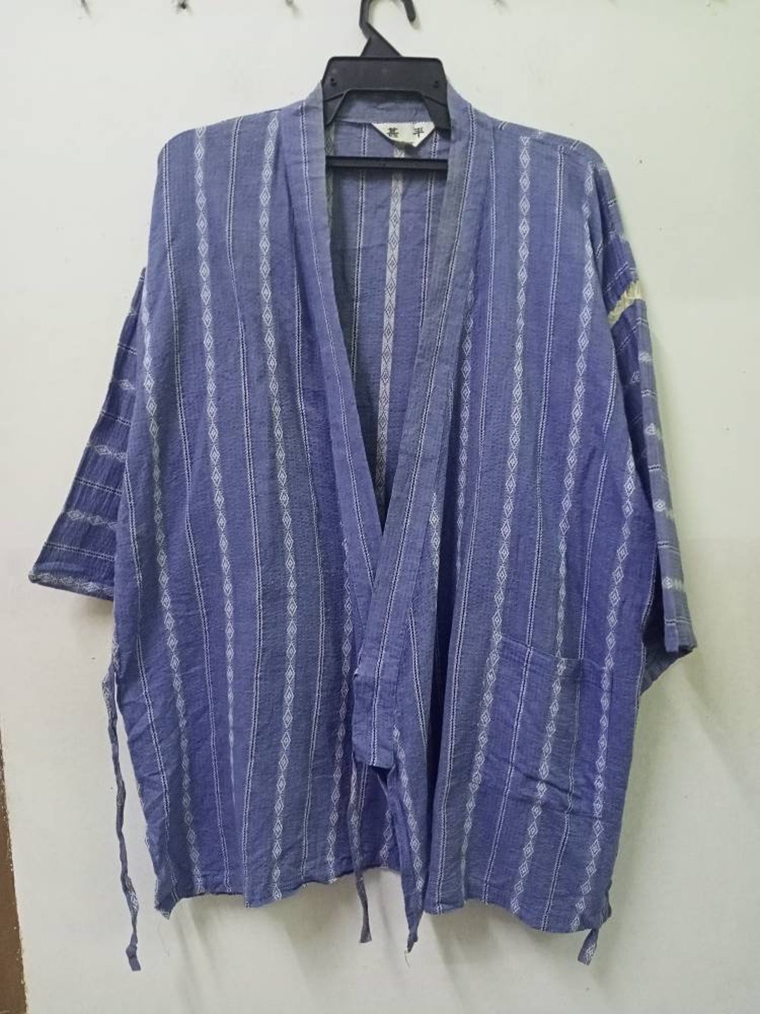 Vintage Japanese Short Kimono Blue Kimono Haori Kimono Cardigan Men ...