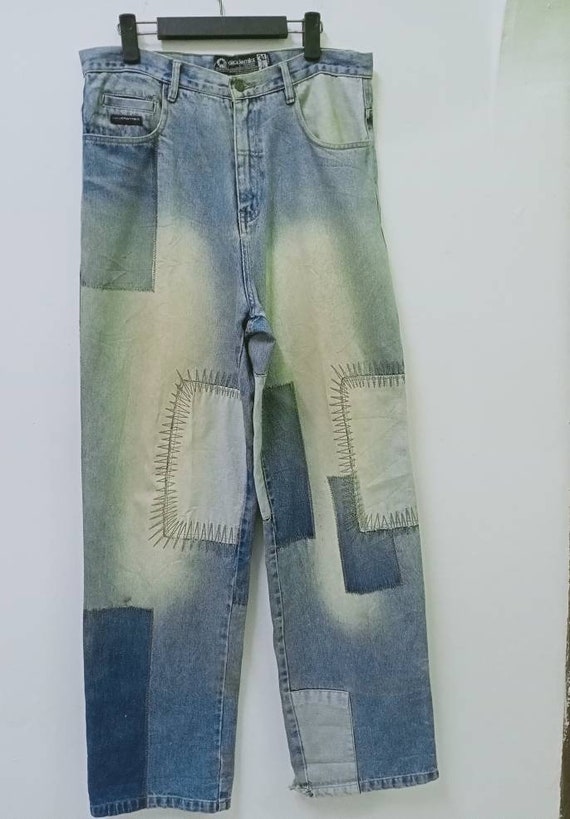 Vintage Akademiks Patchwork Baggy Jeans - Light Wash … - Gem