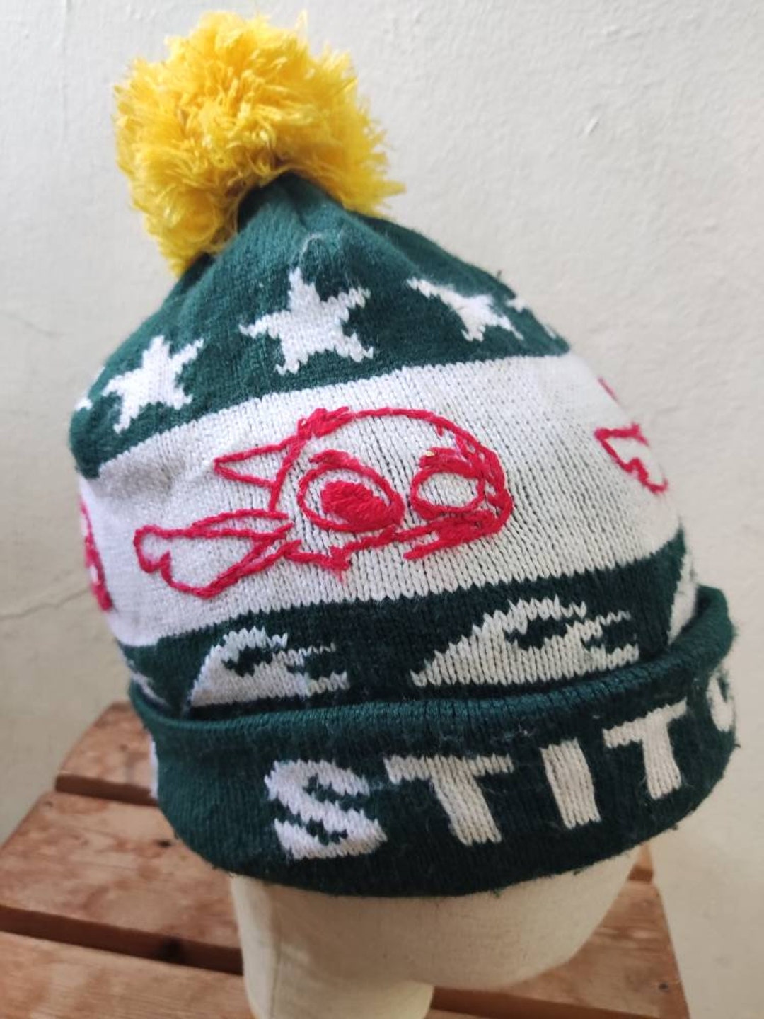 Vintage Disney Lilo & Stich Beanie Pom Beanie Snow Hat Cartoon Green ...