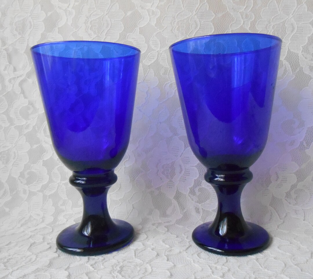 Vintage Wine Glasses Cobalt Deep Blue Libbey Glass Goblets Barware ...