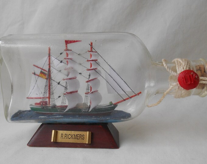 Vintage Ship in a Bottle R Rickmers German Sailing Nautical Beach Ocean ...