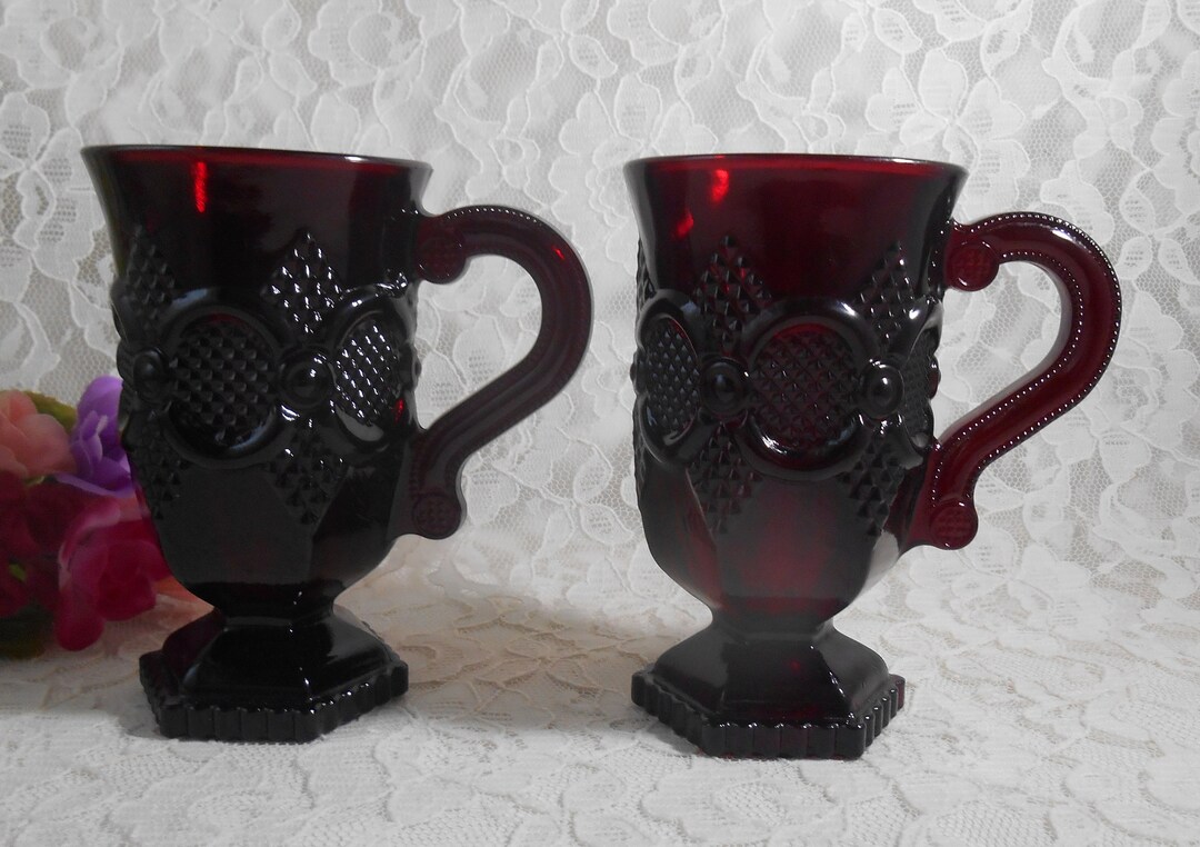 Vintage Avon Cape Cod Ruby Red Glassware Footed Iced Tea Wine Glasses ...
