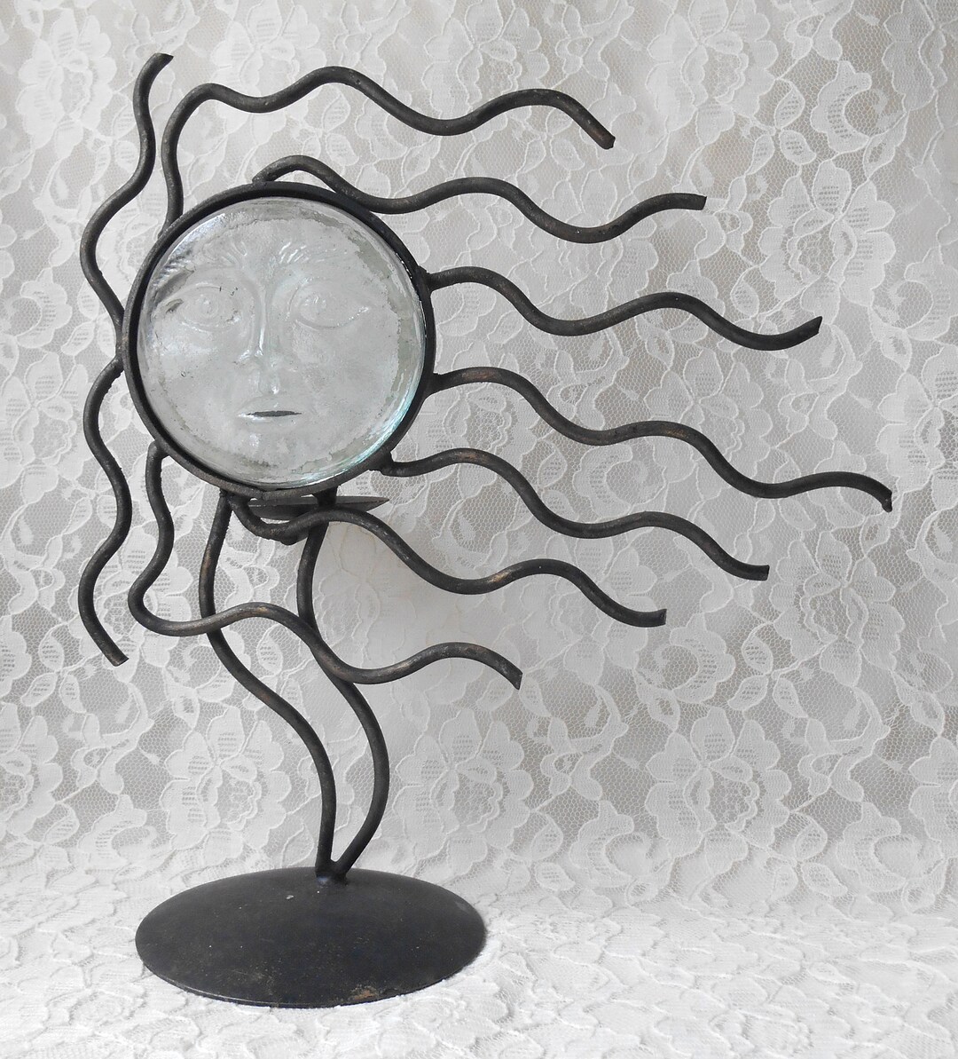 Vintage Candleholder Glass Sun Face With Cast Iron Rays Altar - Etsy