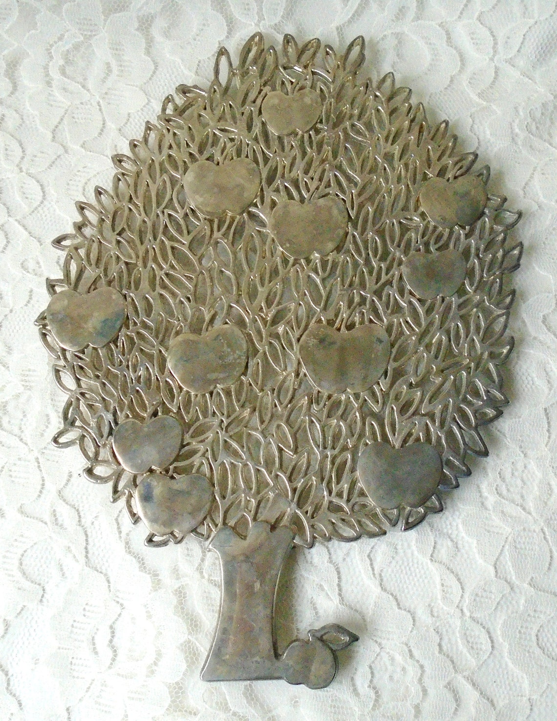 Vintage Silverplate Trivet Apple Tree With Leaves With Cut Out & Raised ...