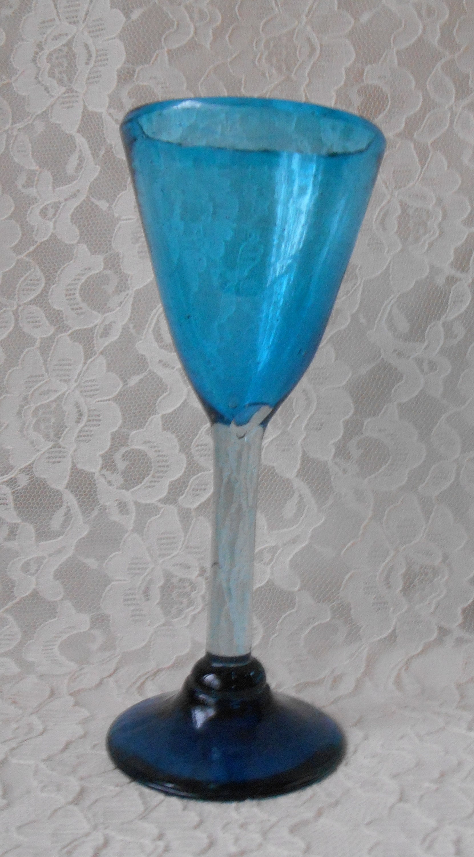 Vintage Goblets Blue Turquoise Glass Hand Blown Mexican Barware ...