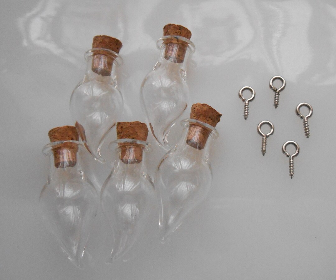 Mini Glass Teardrop Bottle Clear Curved Tip Potion Perfume Cork Vial ...