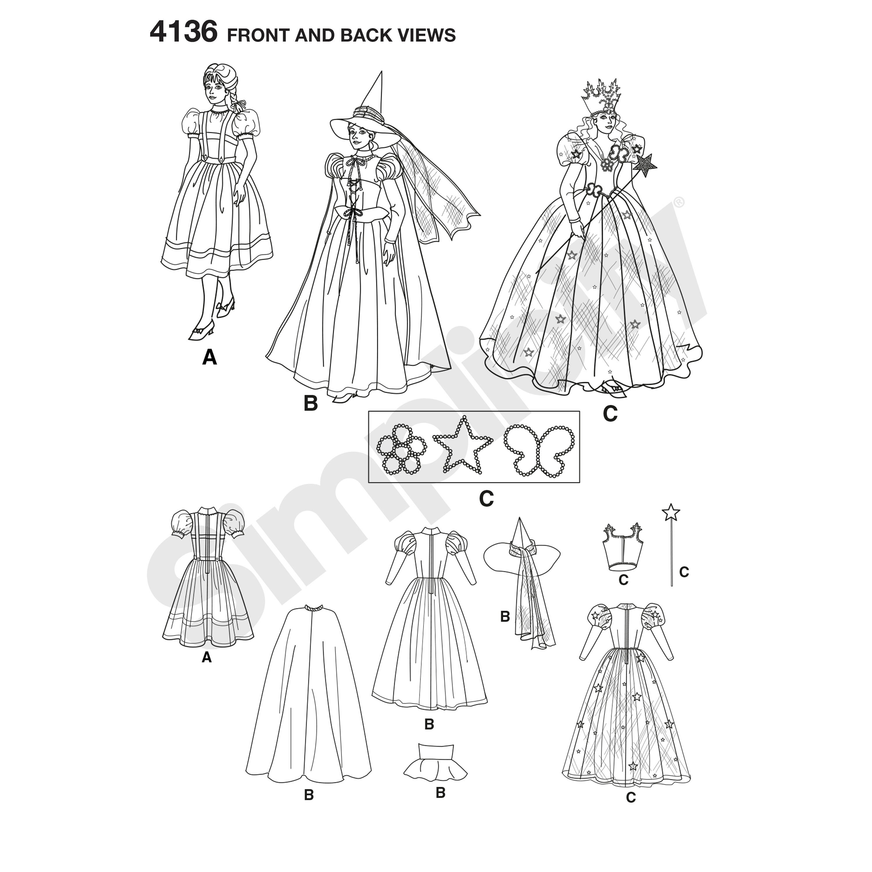 Simplicity 4136 Wizard of Oz, Glinda, Dorothy, Wicked Witch Costume ...