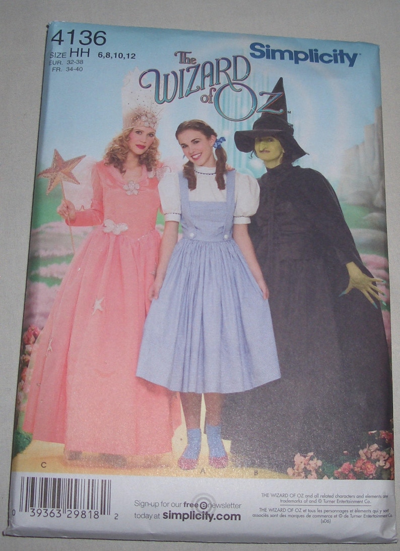Simplicity 4136 Wizard of Oz, Glinda, Dorothy, Wicked Witch Costume ...