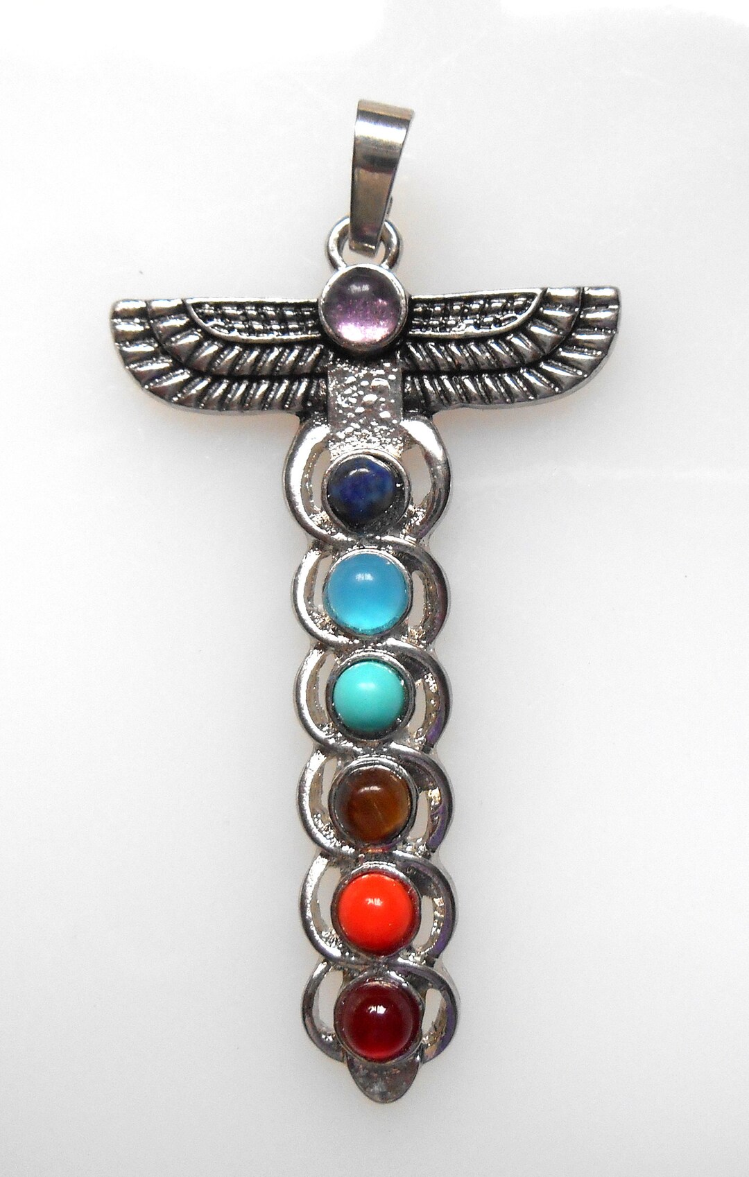 Pendant 7 Chakra Stones Sword Entwined Serpents With Wings 30mm X 51mm ...