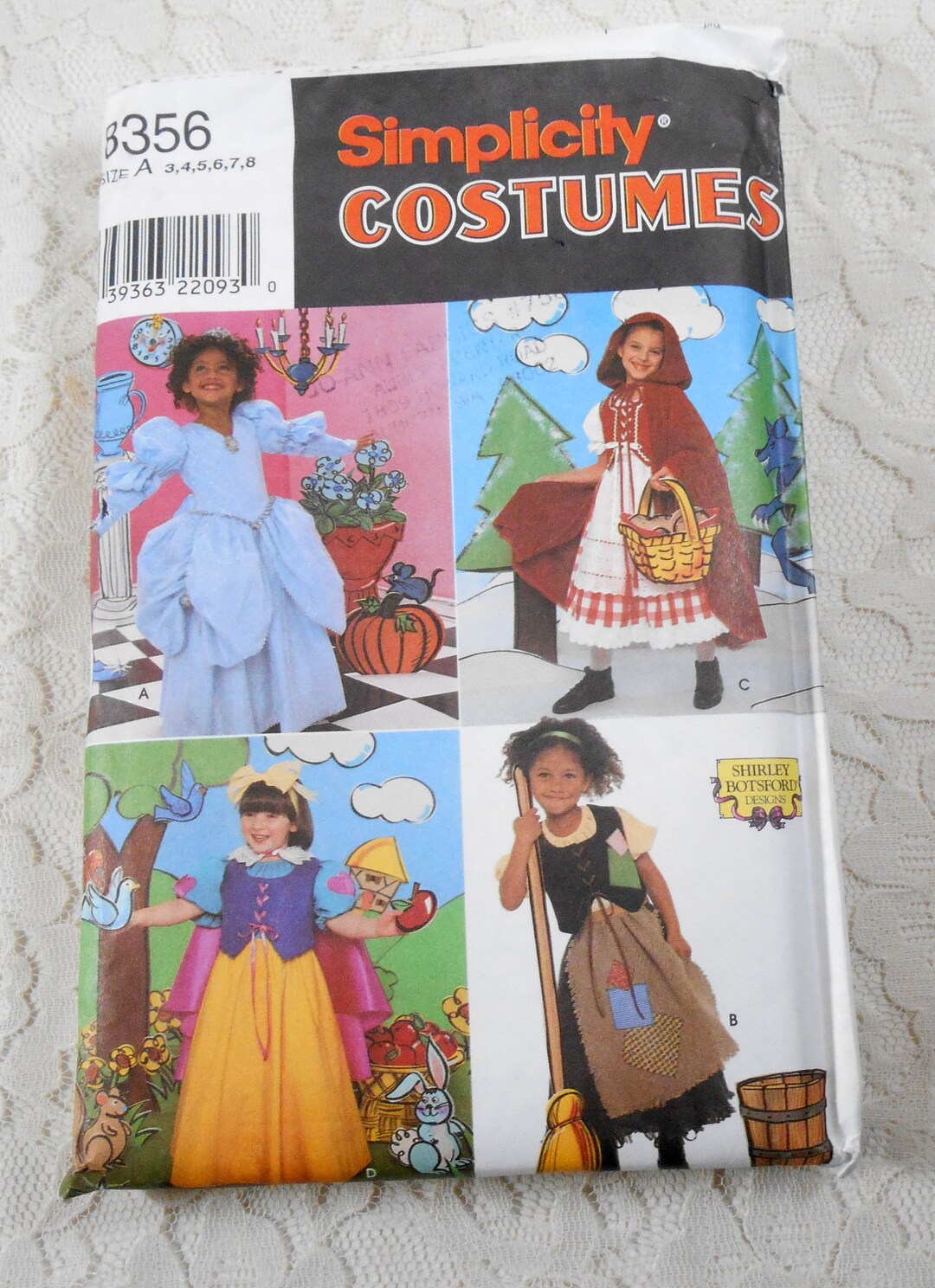 Simplicity 8356 Costume Pattern Cinderella, Snow White, Red Riding Hood, Disney, Size Child 3-4 ...