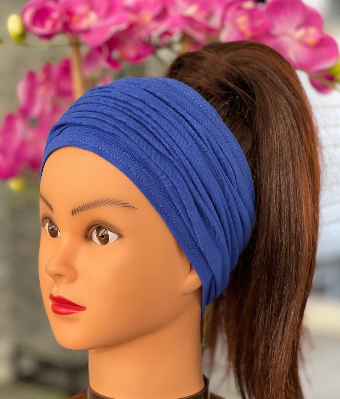 Royal Blue Scrunch Headband, Extra Wide Jersey Headband, Yoga Headband ...