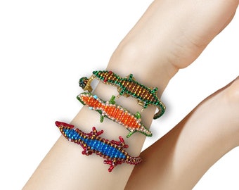 Lizard Inspired Bracelets, Gecko Beaded, Glass Beaded Wristband, Iguana ...
