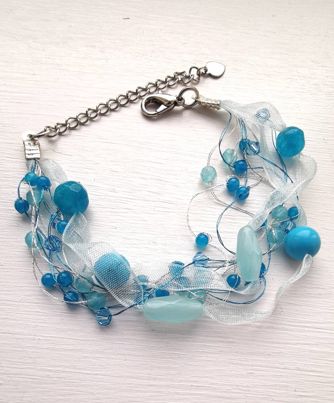 Reconstituted Turquoise and Crystal Bracelet on Silk and - Etsy