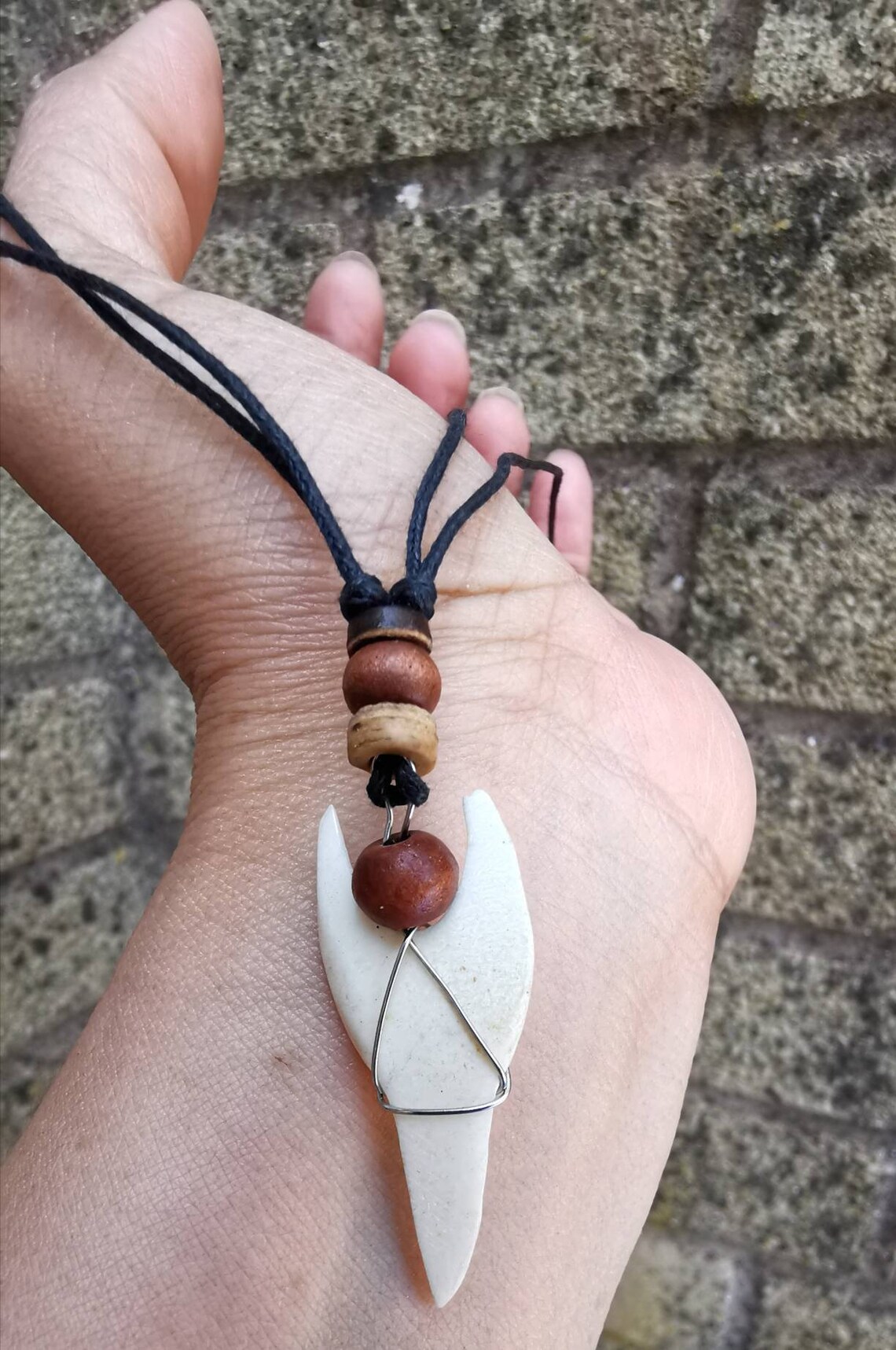 Tribal Tooth Pendant Necklace – Handmade Carved Cow Bone Charm on ...