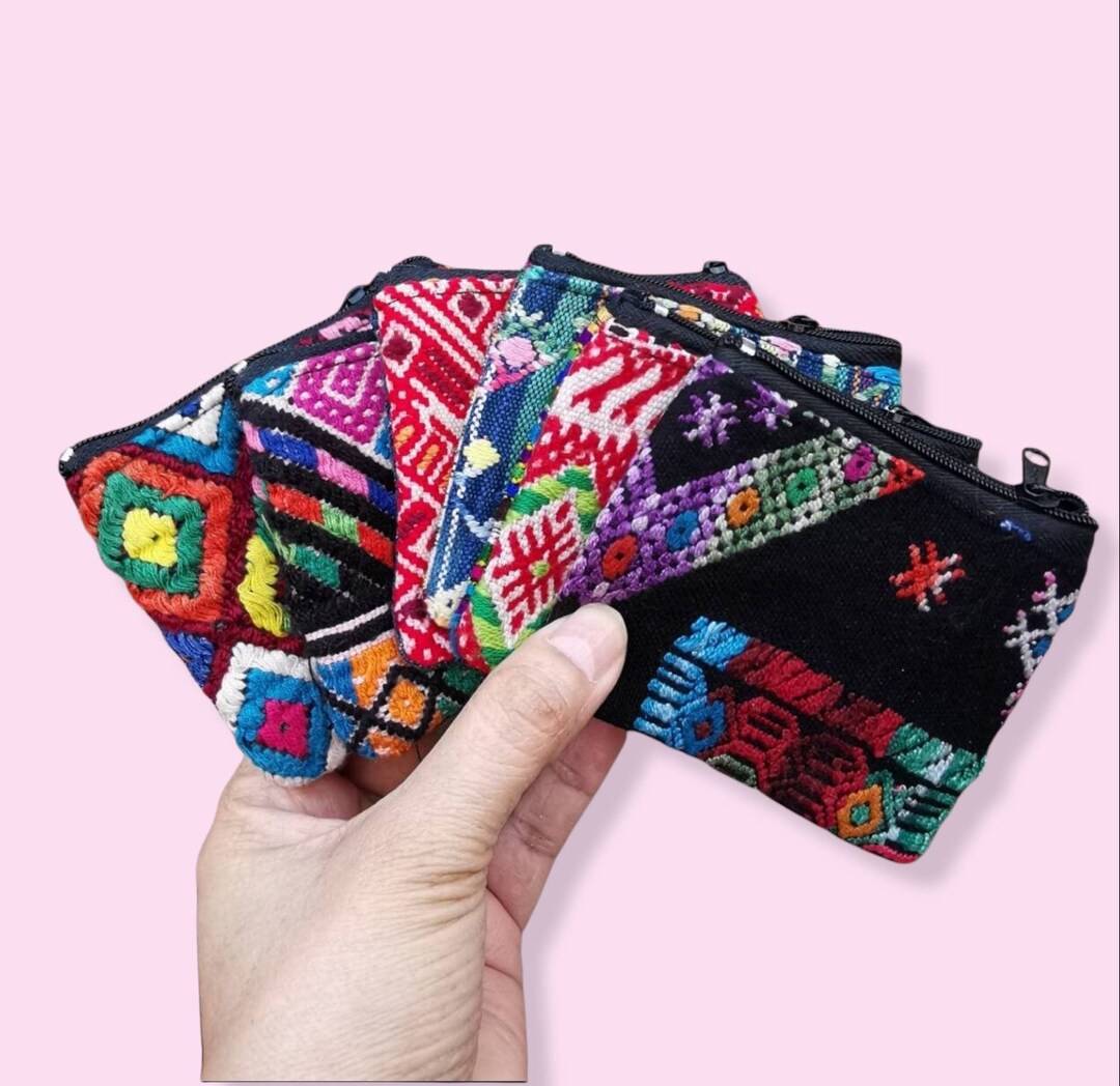 Guatemalan Coin Purse- Huipil Mayan Purse- Embroidered Zippered Pouch ...